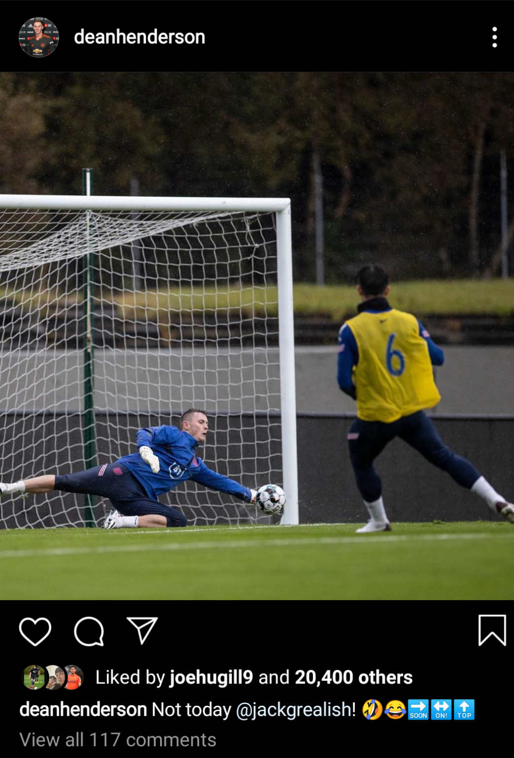 Dean Henderson shows off quality with England training save from Jack ...