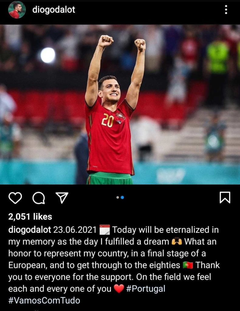Diogo Dalot posts message after making Portugal debut