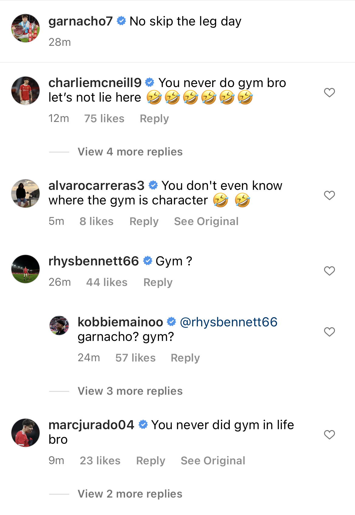 Alejandro Garnacho says 'he never skips leg day', his teammates disagree