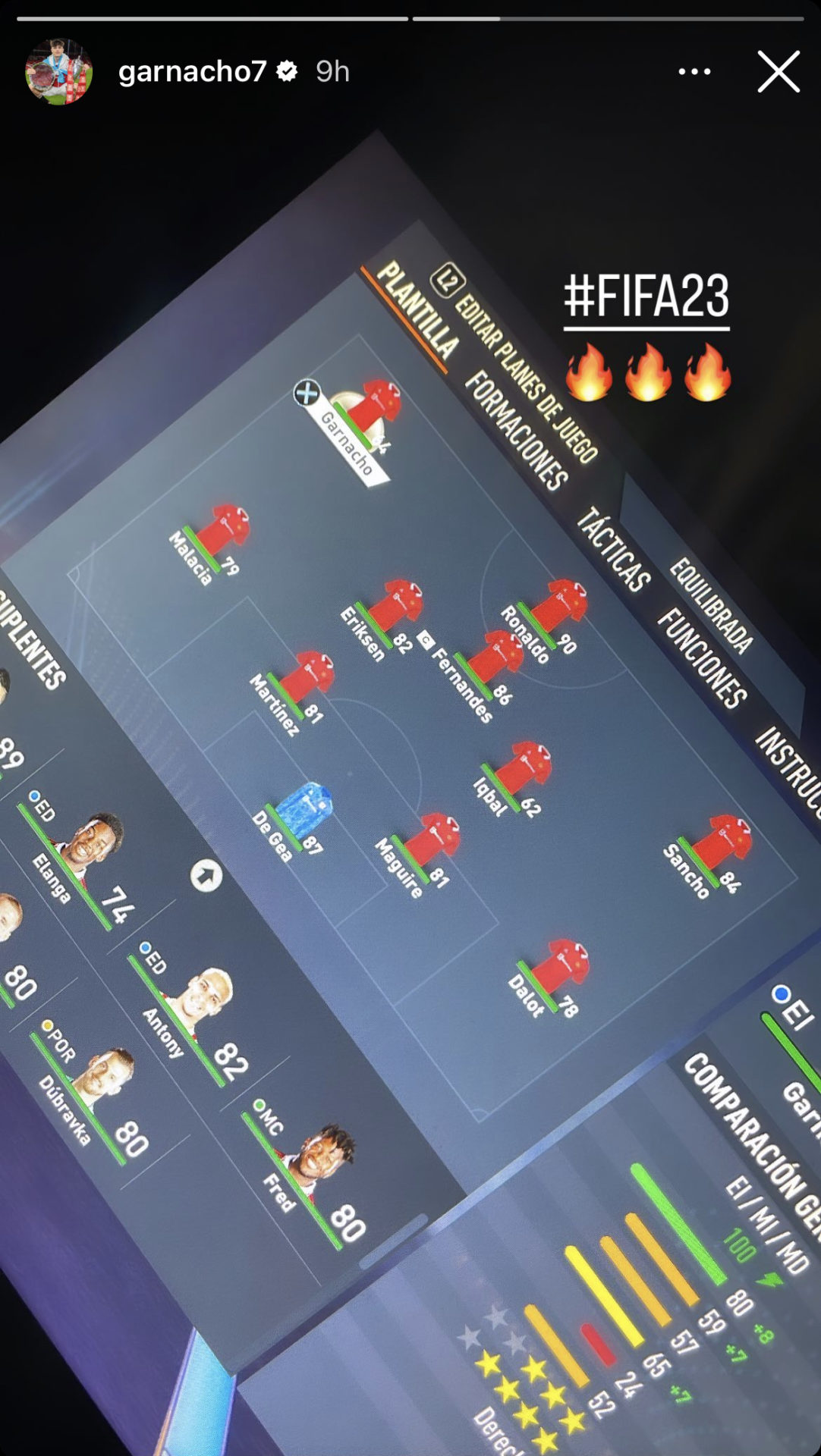 Alejandro Garnacho shares his FIFA 23 Manchester United XI