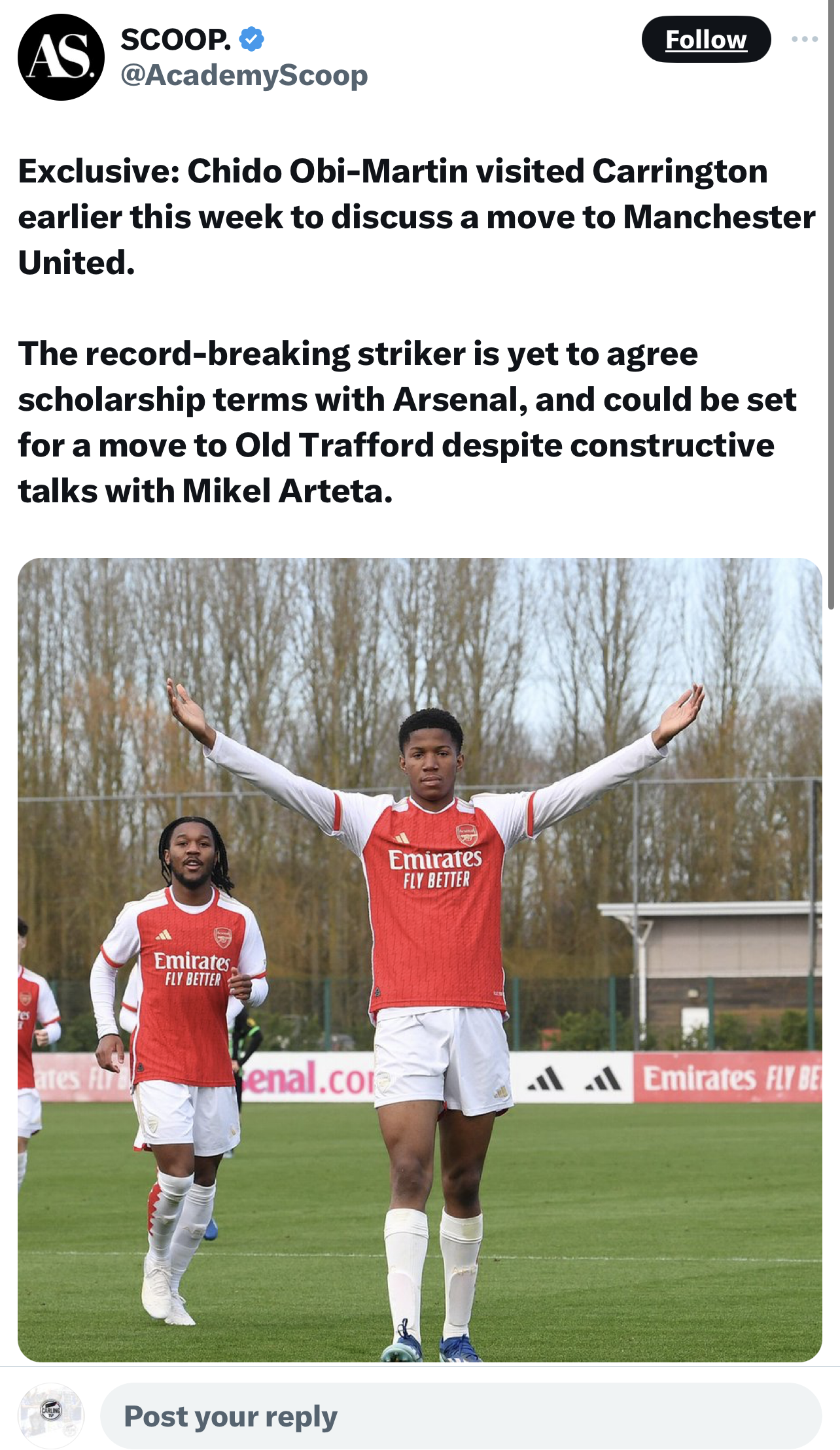 Man Utd fans react as Chido Obi-Martin 'visits Carrington', move for ...