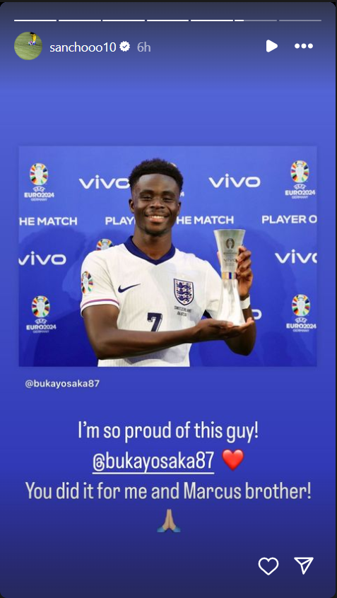 Jadon Sancho pens message to club rival after England's progression in ... Jadon Sancho pens message to club rival after England's progression in ...