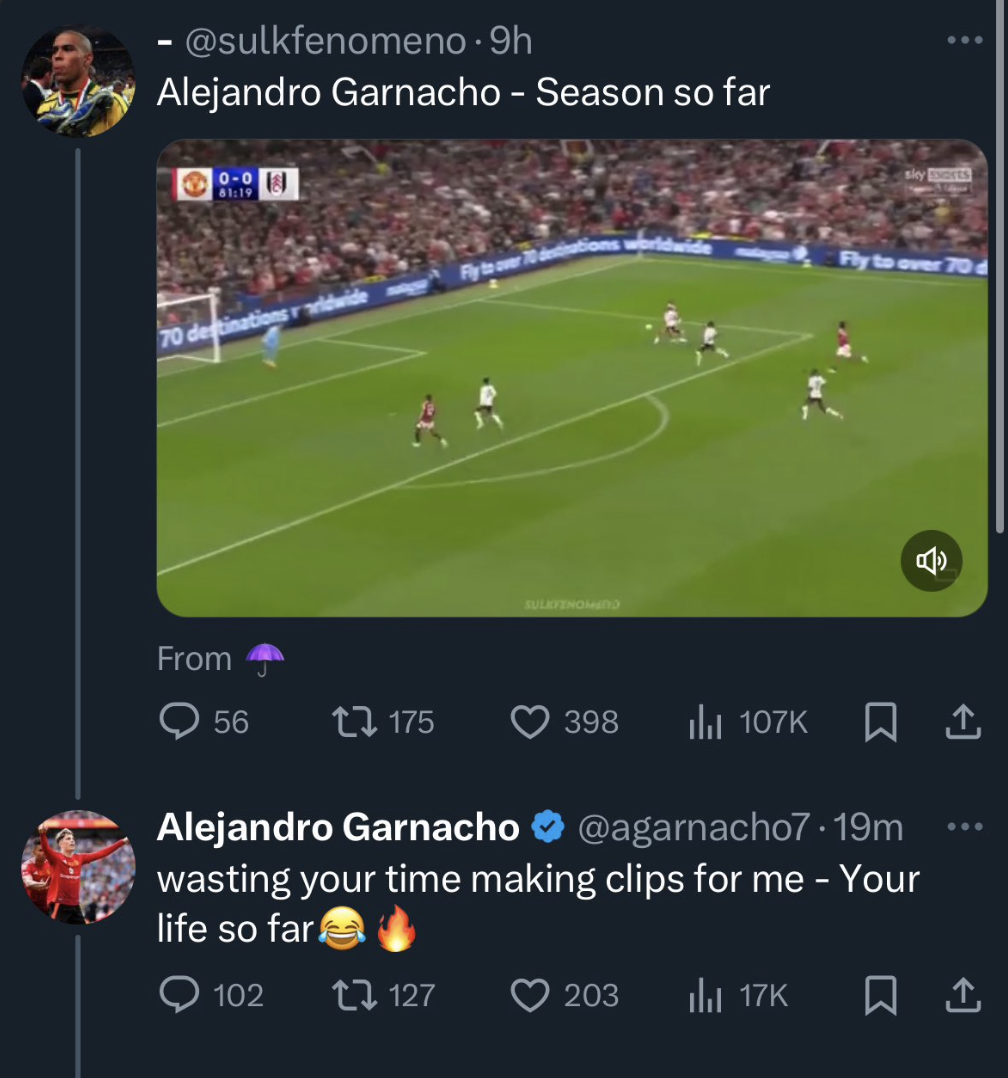 Alejandro Garnacho sends brutal 11-word response to fan who was calling ...