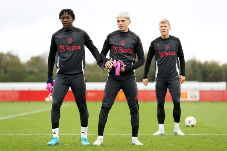 Kobbie Mainoo now pictured in Man Utd training ahead of Europa League ...